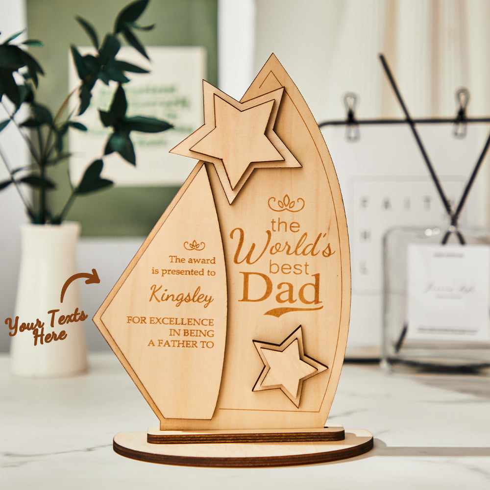 Custom Engraved Trophy The World's Best Dad Wooden Plaque Father's Day ...