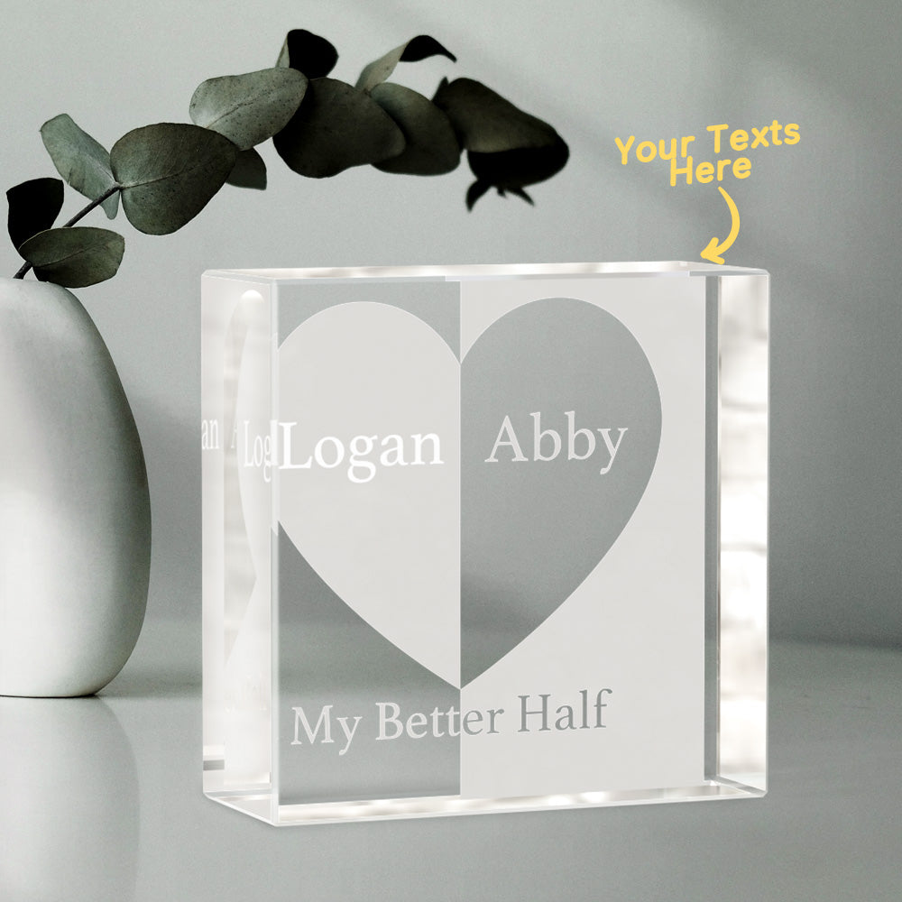 Custom 2D Crystal Engraved Better Half Glass Block Gifts For Couples ...
