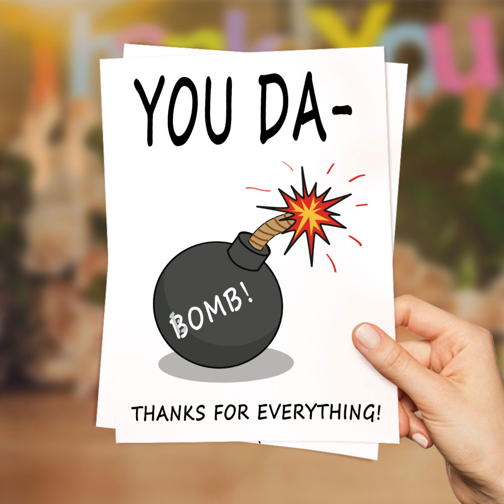 Funny Thank You Card You Da Bomb Pun Thank You For Everything Gift Card ...