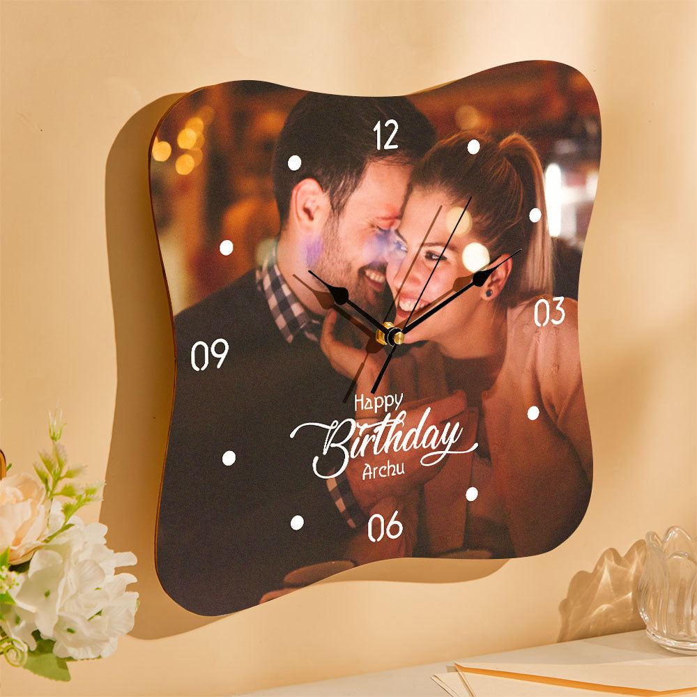 Custom Photo Clock With Name Personalized Wood Wall Clock Birthday ...