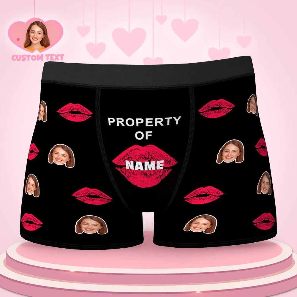Custom Lip Print Property Of Name Boxers Brief Personalized Face Boxers ...
