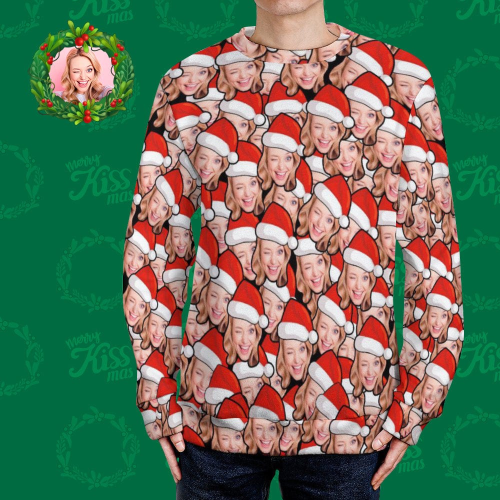 Custom Face Ugly Christmas Sweater Personalized Christmas Hat Sweater ...