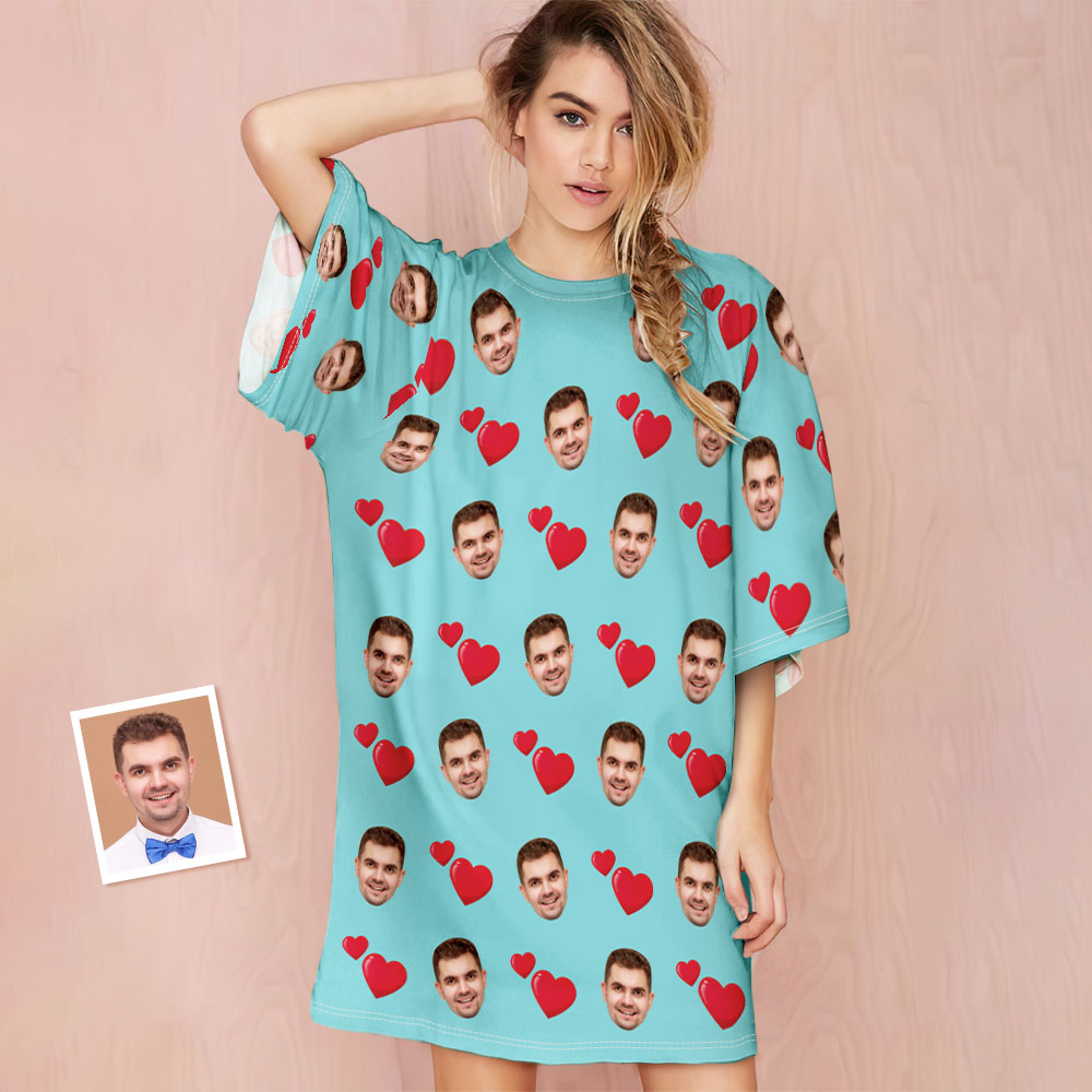 Custom Photo Face Nightdress Personalized Women's Oversized Nightshirt ...