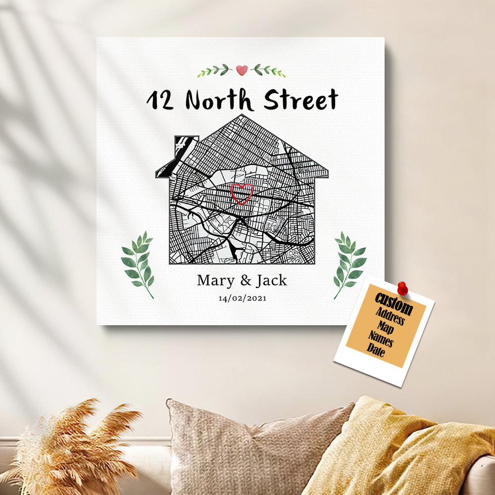 Personalized New Home Map Canvas Custom House Shape Wall Decor ...