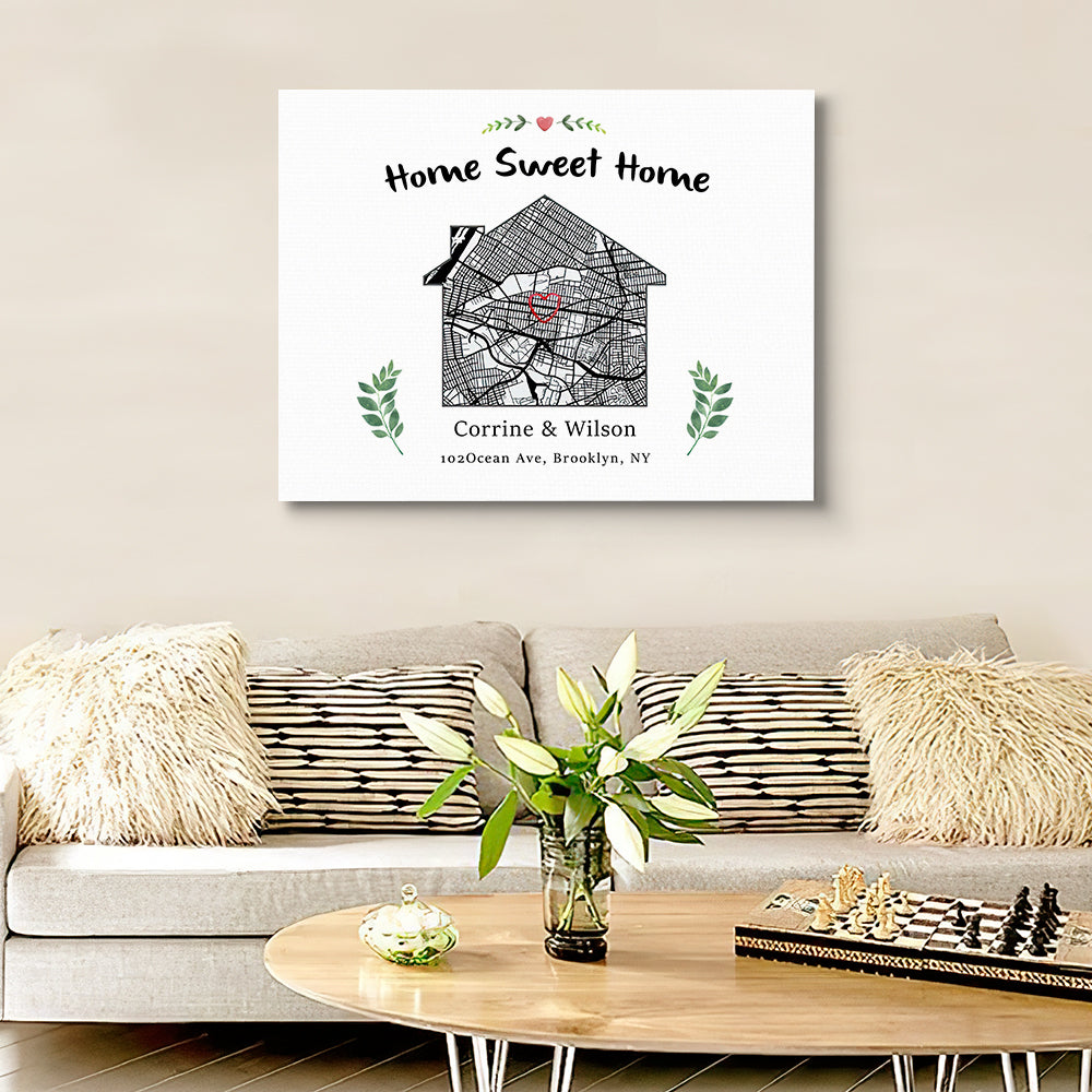 Personalized New Home Map Canvas Sweet Home Map Housewarming Gift ...