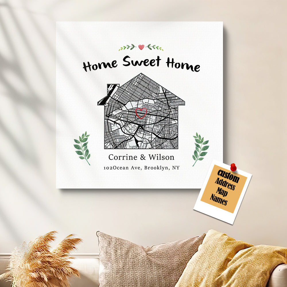 Personalized New Home Map Canvas Sweet Home Map Housewarming Gift ...
