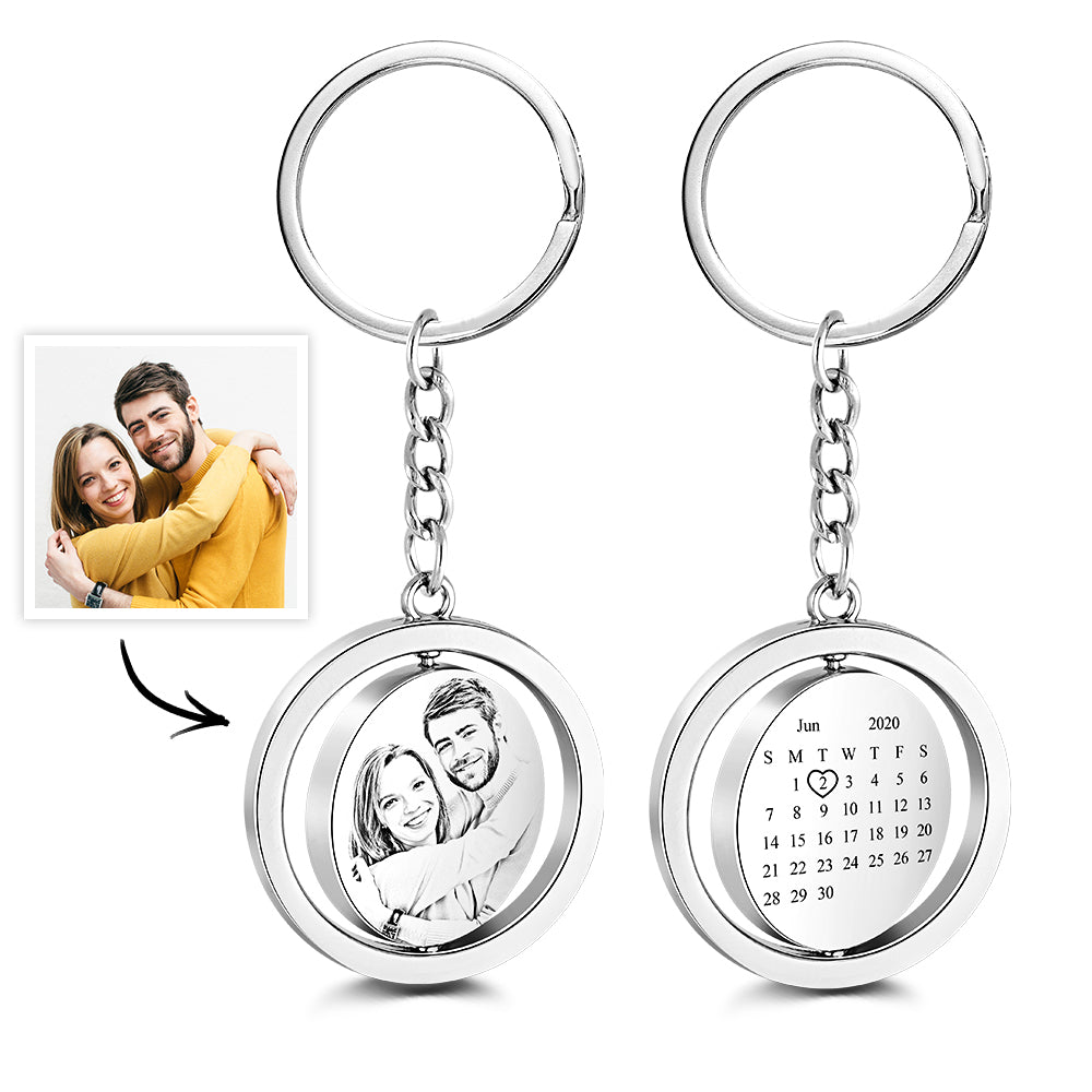 Custom Photo Calendar Keychain Rotate Special Date Couple Anniversary Gifts - MadeMine Custom ...