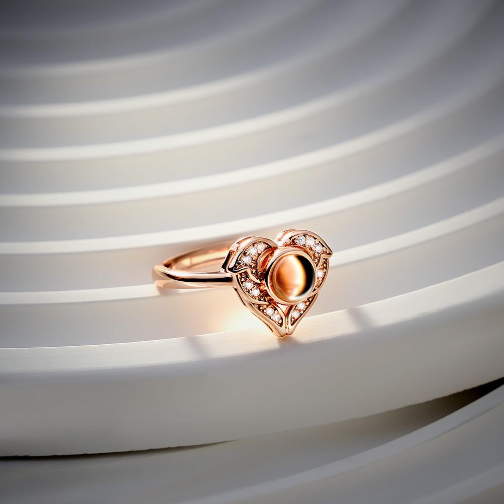 Custom Angel Wing Projection Ring Personalized Photo heart Shaped Ring ...