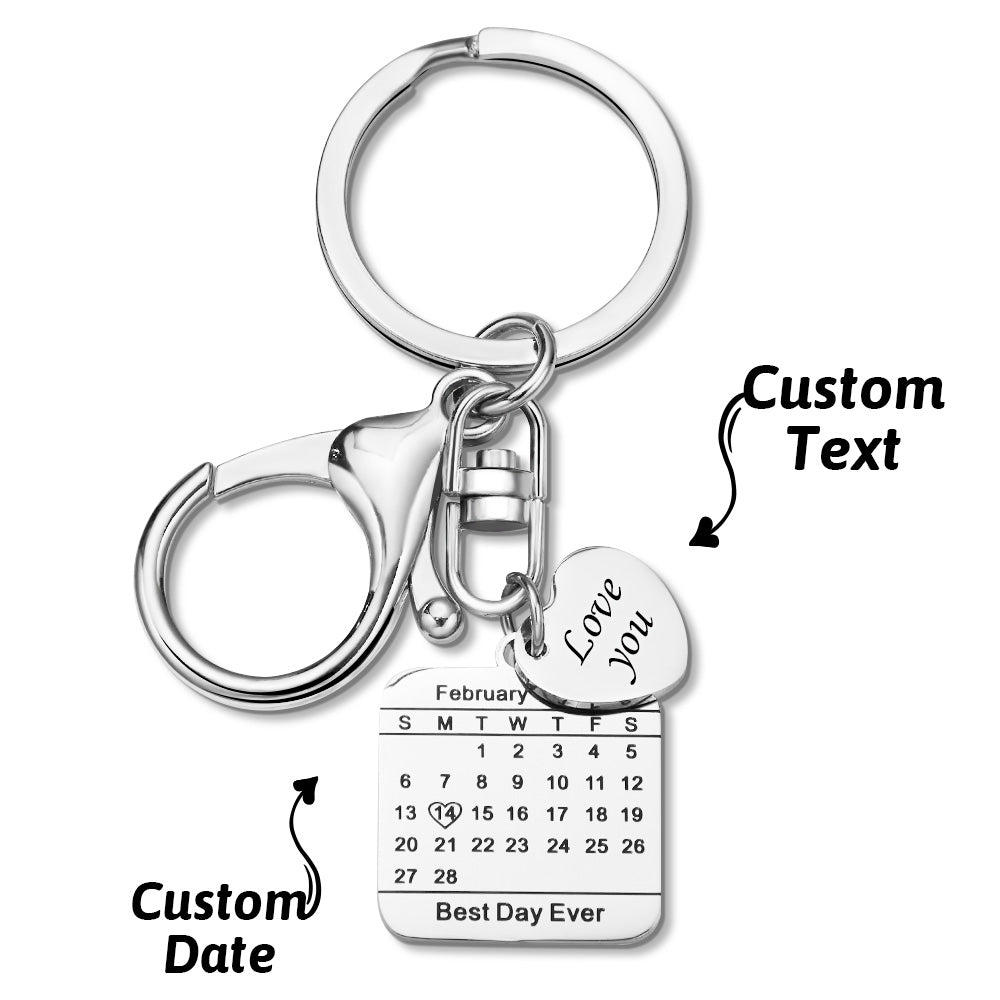 Custom Engraved Calendar Keychain Save The Date Keychain Wedding Date Pendant - MadeMine Custom ...