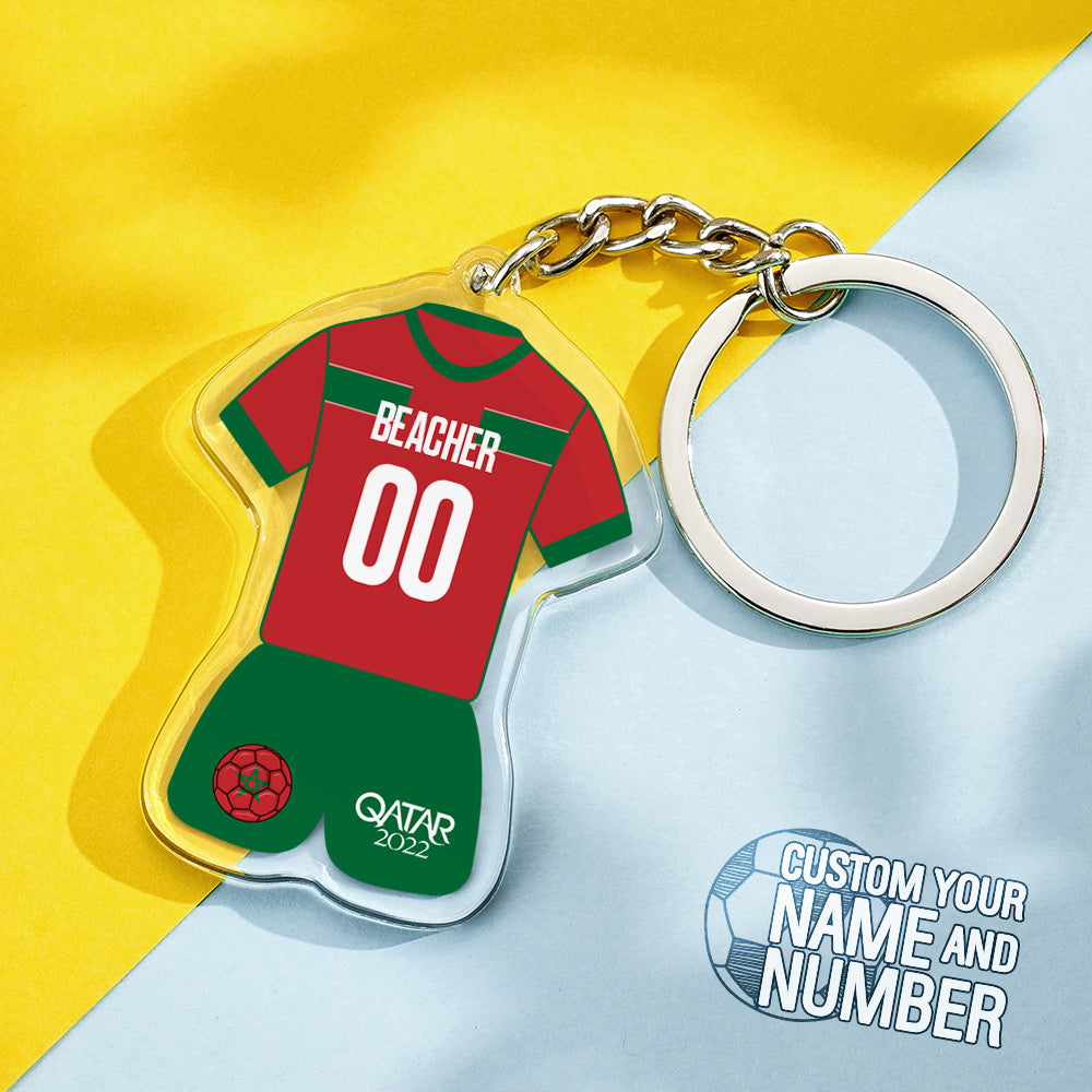 Personalized Name Keychain Morocco Football Team Jersey Keychain 2022 ...