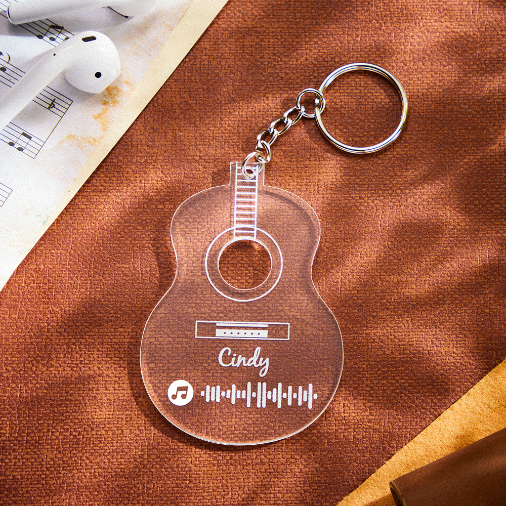 Personalized Guitar Shaped Spotify Music Keychain Engraved Scannable ...