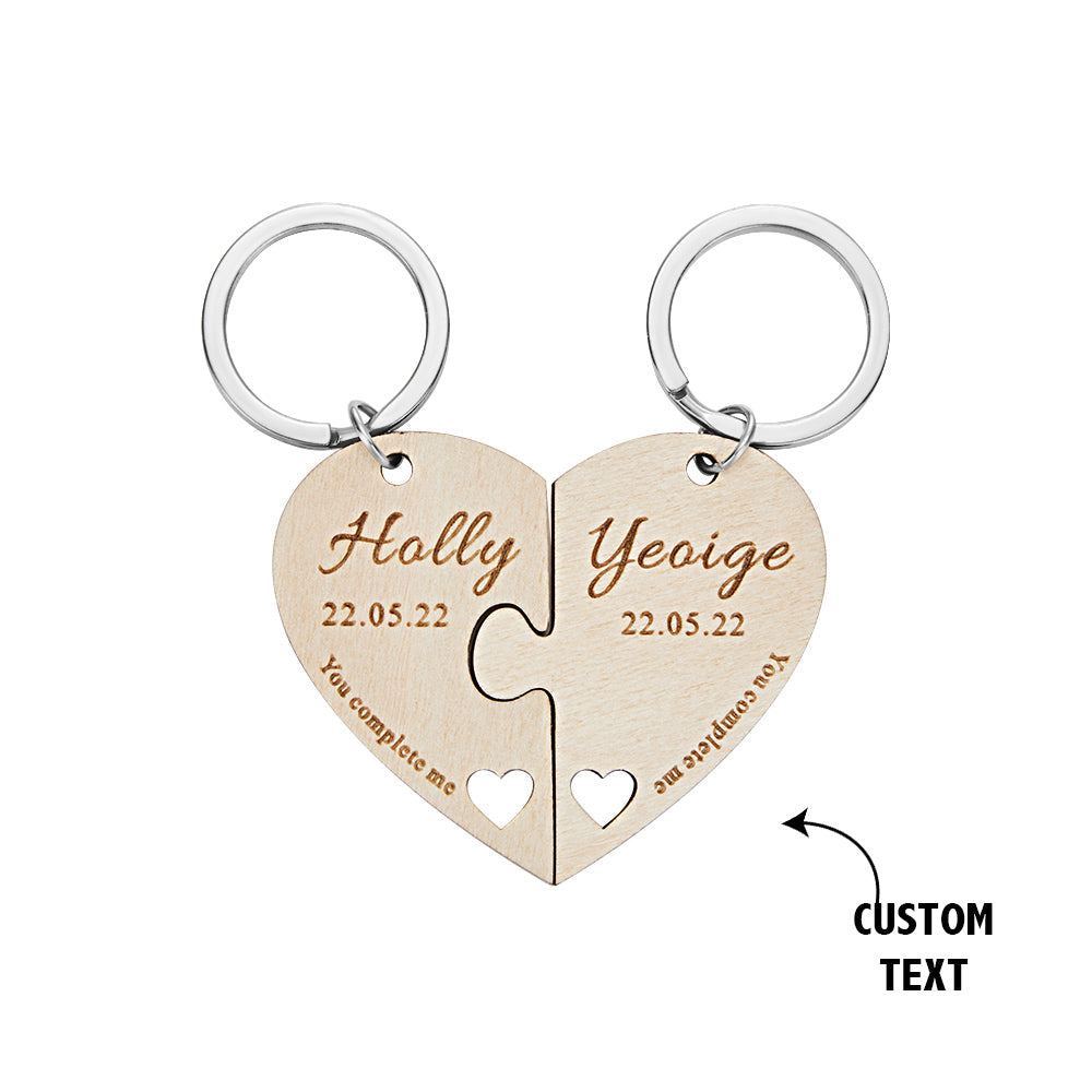 Custom Engraved Keychain Personalized Heart-shaped Wooden Jigsaw ...