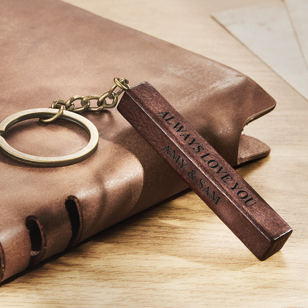 Custom Engraved Keychain Personalized 3 Sided Engraved Wooden Keychain ...