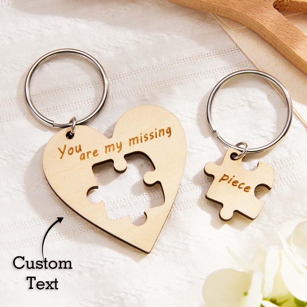 Custom Engraved Keychains Puzzle Love Wooden Gifts - MadeMine Custom ...