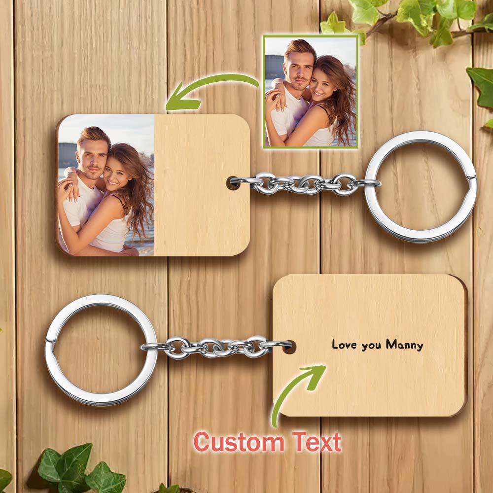 Custom Wooden Photo Key Chain with Your Own Text - MadeMine Custom Drop ...