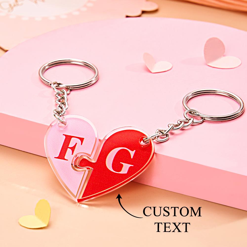 Custom Engraved Heart Puzzle Keychain Set First Initial Pendant ...