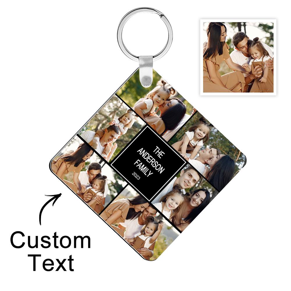 Custom Multiphoto Engraved Keychain Square Collage Editable Color Gift ...