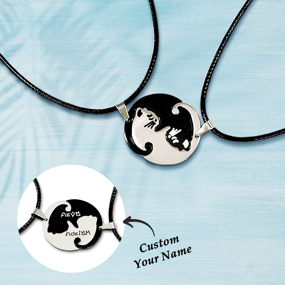 Personalized Matching Cat Necklace for Couples - MadeMine Custom Drop ...