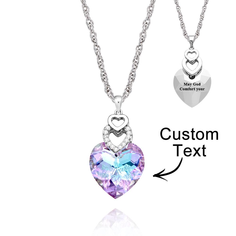 Custom Engraved Necklace Heart Colorful Light Crystal Delicate Gifts ...