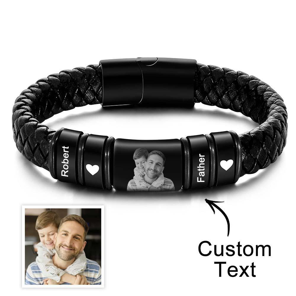 Custom Photo Engraved Bracelet Personalized Leather Men's Bracelet ...