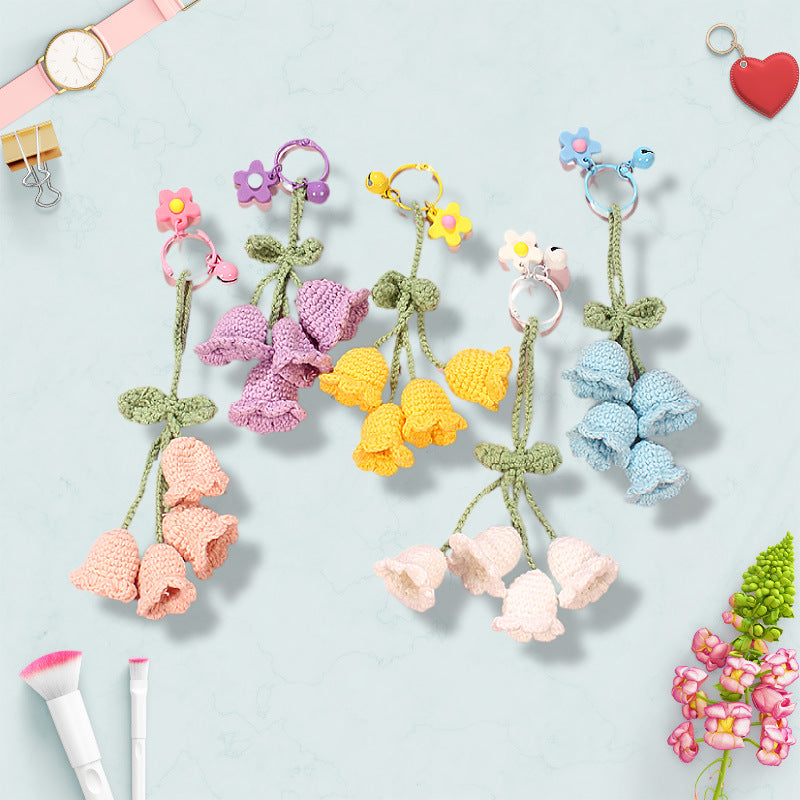 Flower Knitted KeyChain for Bag Crochet Campanula Keychain Handmade ...