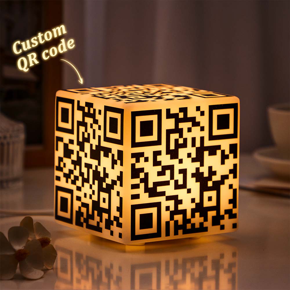 Scannable QR Code CUBE Night Light with Your Photo or Text Personalized ...