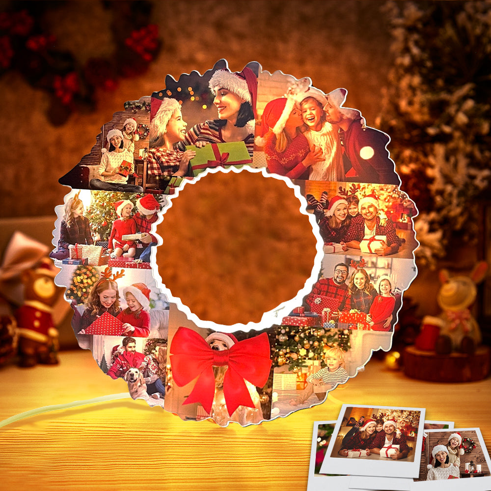 Personalized Photo Collage Wall Light Christmas Wreath Night Light Best ...