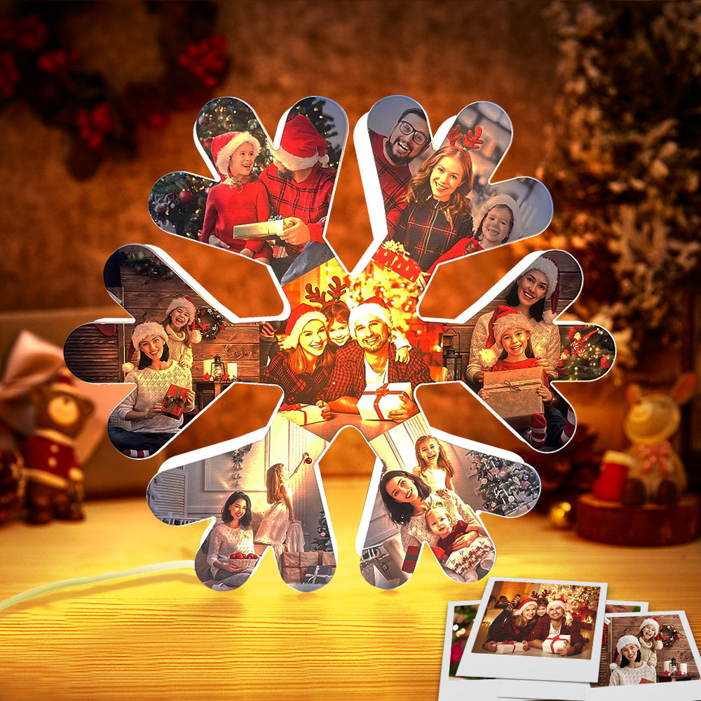 Personalized Photo Collage Wall Light Christmas Snowflake Night Light ...