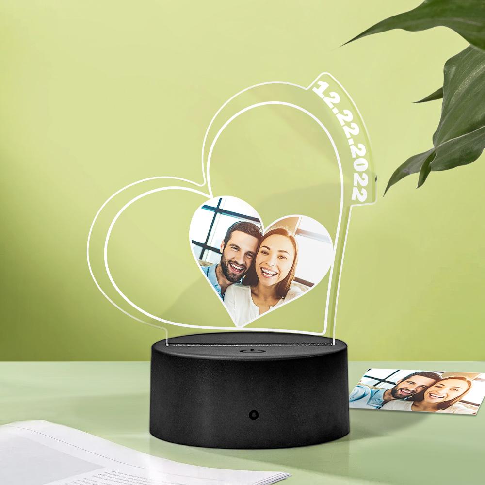 Custom Photo and Date Night Light Heart-shape Light Personalized Gifts ...