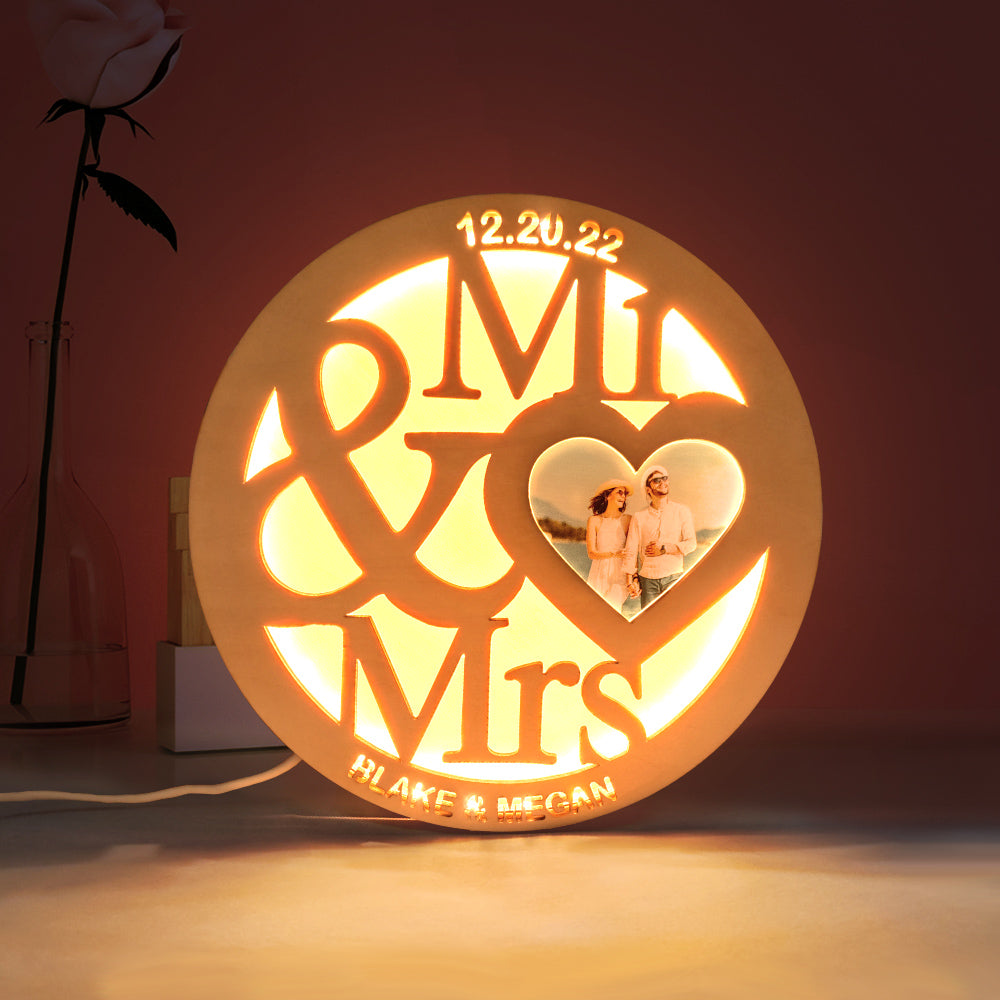 Custom Photo Wooden Lamp Personalized Engraved Name Night Light for ...