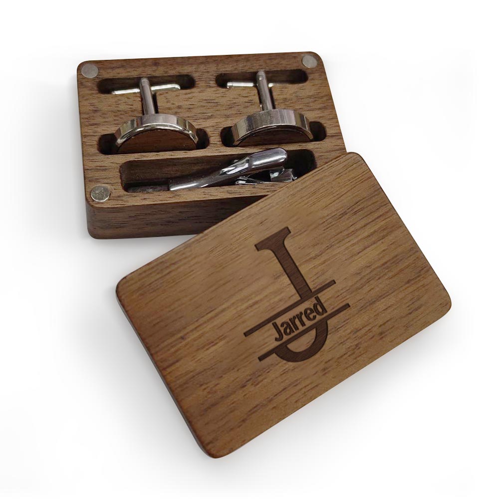 Personalized Wooden Cufflink Box Set with 1 Wood Box, 2 Cufflinks, and ...